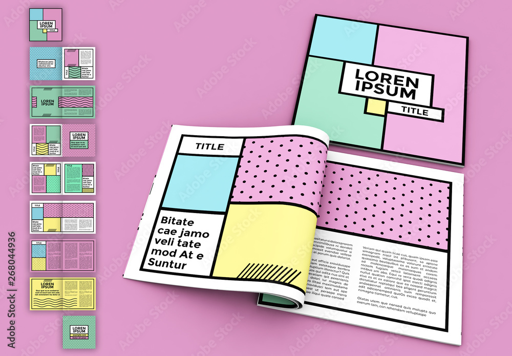 Square Magazine Layout with Pop Style Elements Stock Template | Adobe Stock