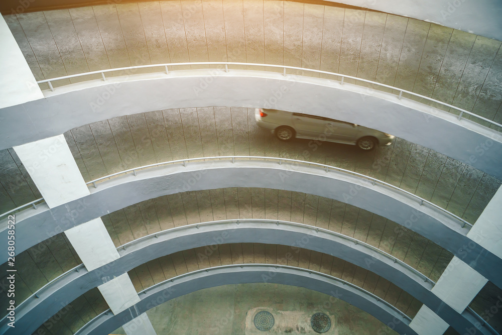 Up-down of the parking lot, Driving down the curved path, Way up - into ...