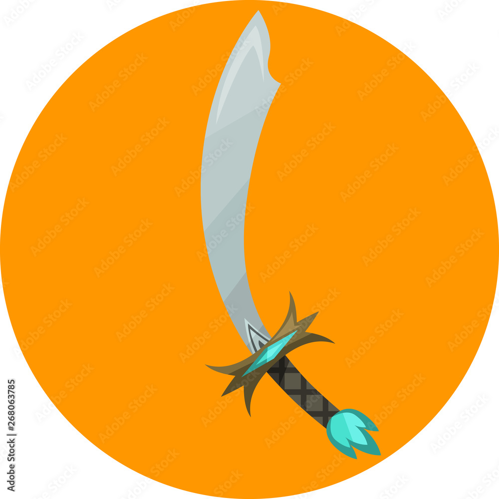 Cartoon curved sword isolated on color background. Vector illustration ...