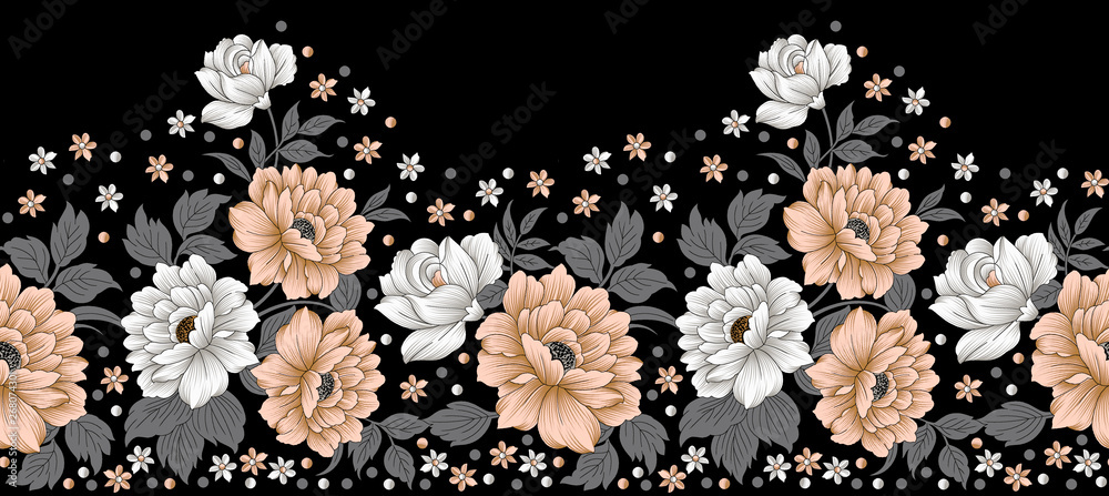 Seamless textile floral border design Stock Illustration | Adobe Stock