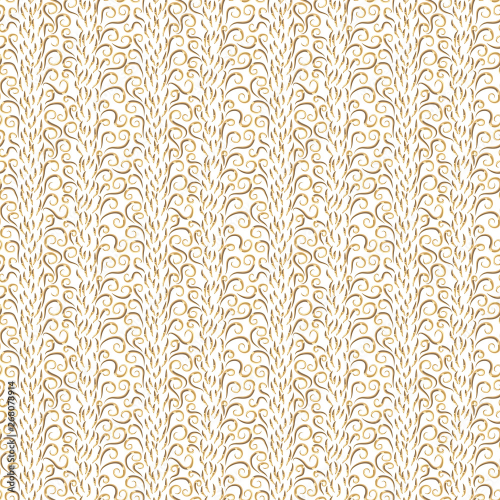 Modern curved vector seamless pattern. Abstract golden curls on white ...