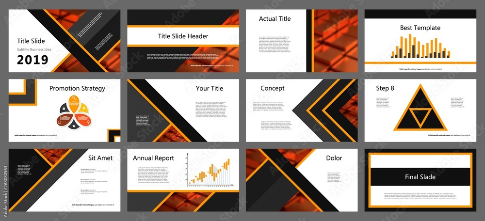 Vector illustration Powerpoint presentation templates set with golden ...