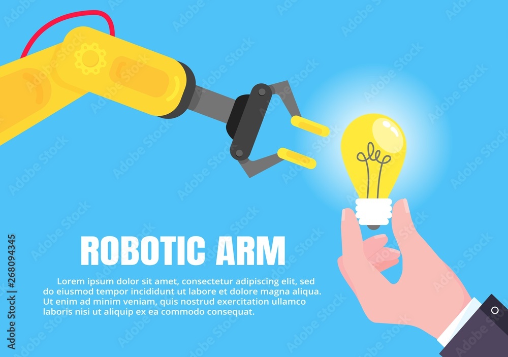 Robotic arm and hand with lightbulp flat style design vector ...