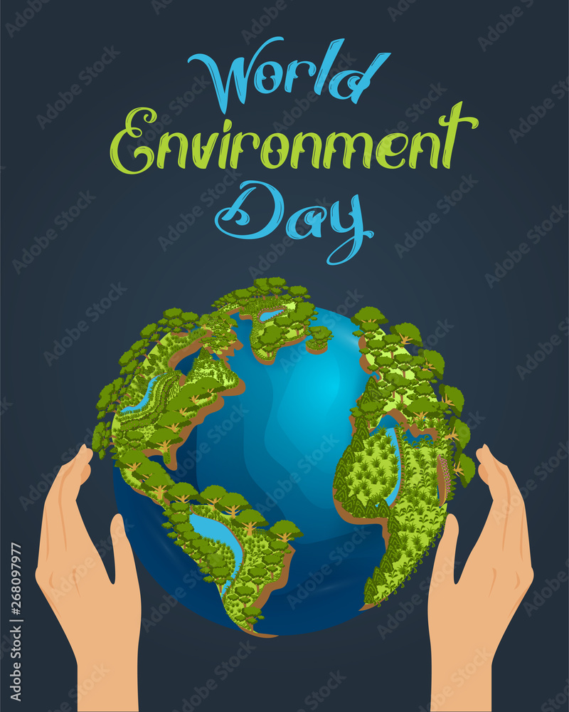 Worlds Environment Day concept. An illustration of our planet with ...