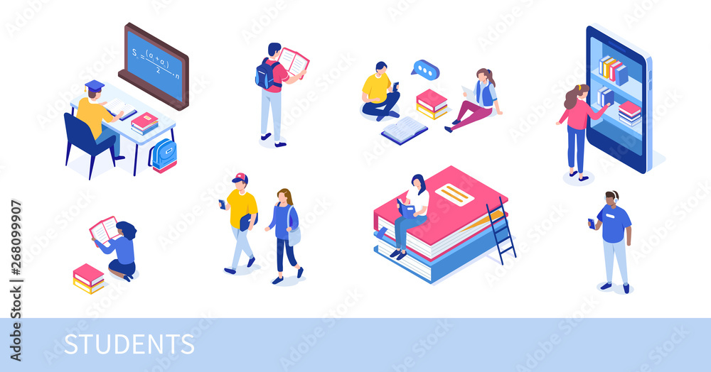 Different college students studying. Can use for web banner ...