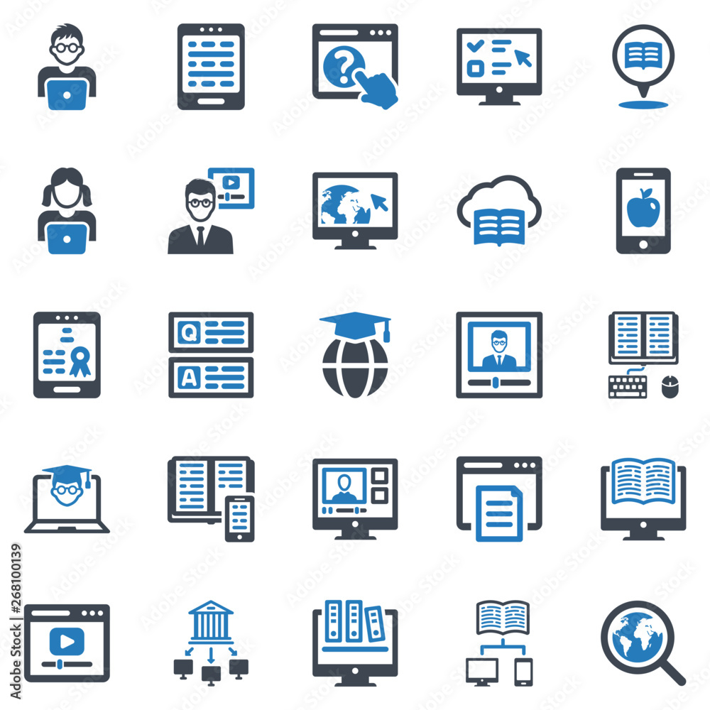 Online Education Icon Set - (Blue Series) Stock Vector | Adobe Stock