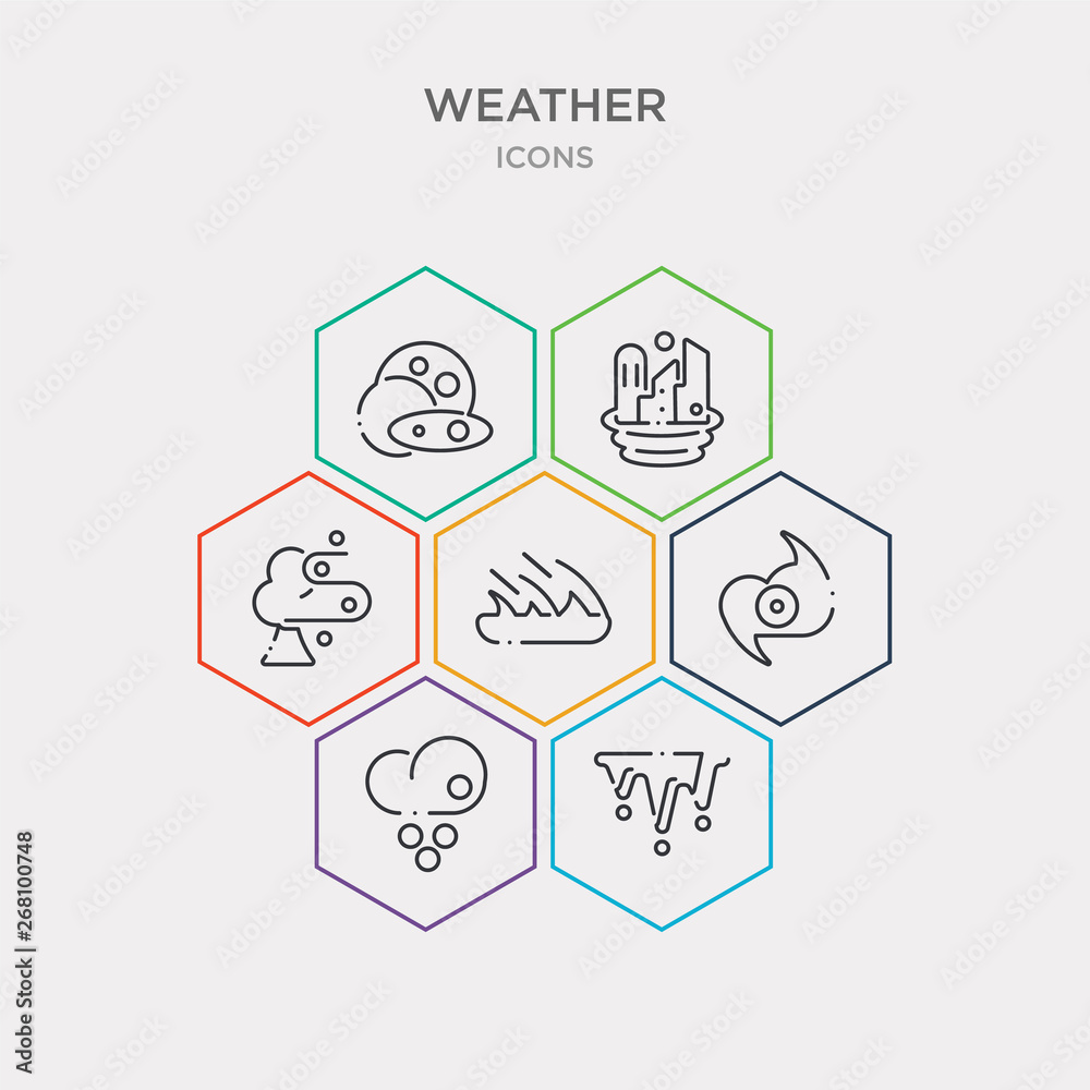 simple set of thaw, thundersnow, tropical storm, tsunami icons ...