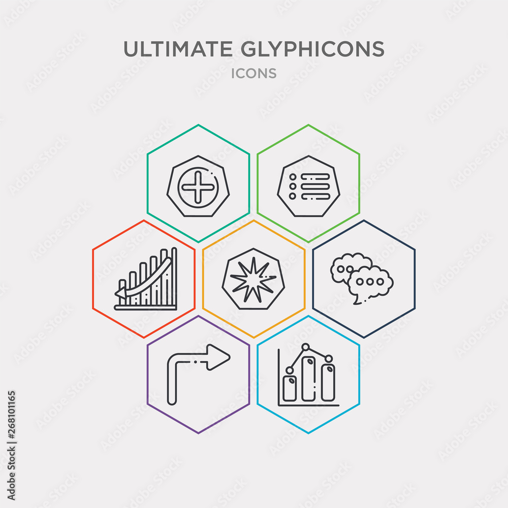 simple set of three bars graph, turn right, message bubble, star point ...