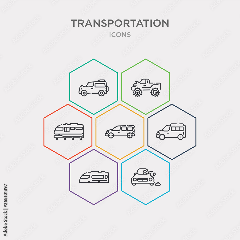 simple set of litter car, metro, minibus, minivan icons, contains such ...