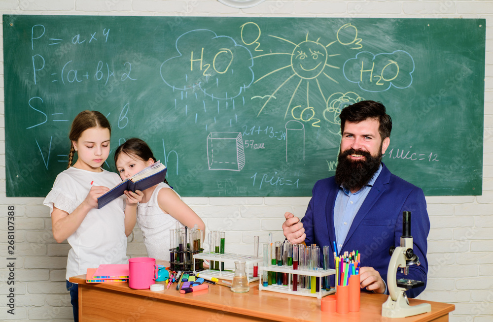 school kids scientist studying science. back to school. happy children ...