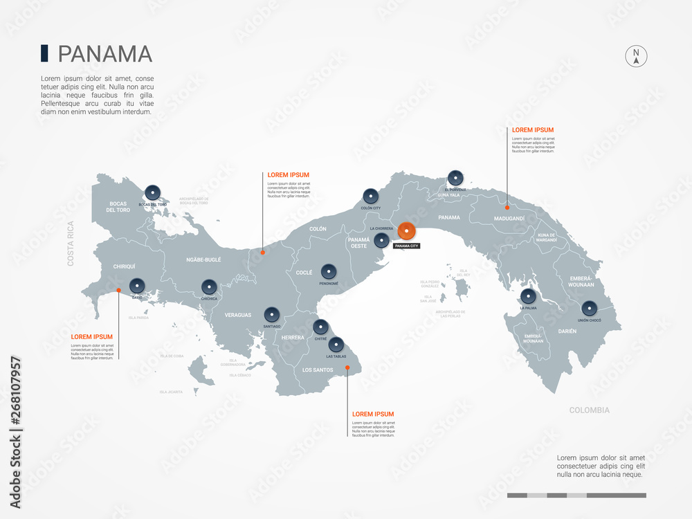 Panama map with borders, cities, capital and administrative divisions ...
