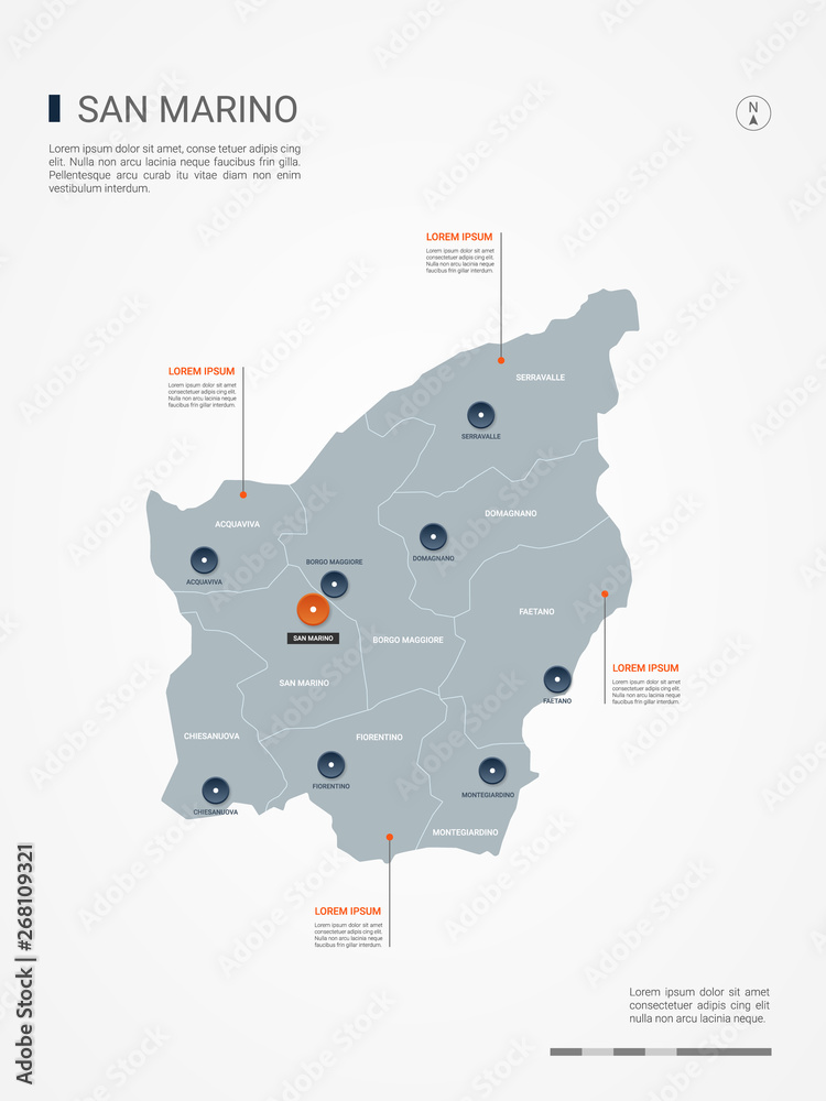 San Marino map with borders, cities, capital and administrative ...