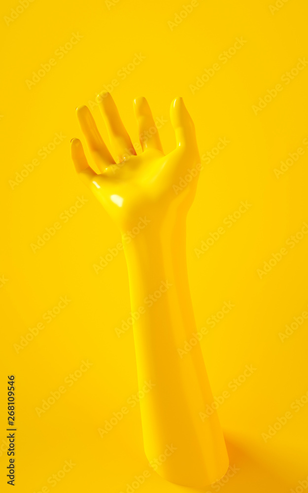 3d rendering illustration of yellow hand. Human body parts. Concept ...