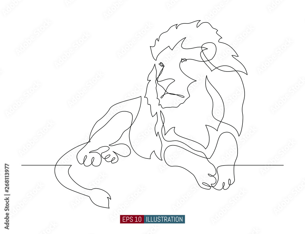 Continuous line drawing of lion. Template for your design works. Vector ...