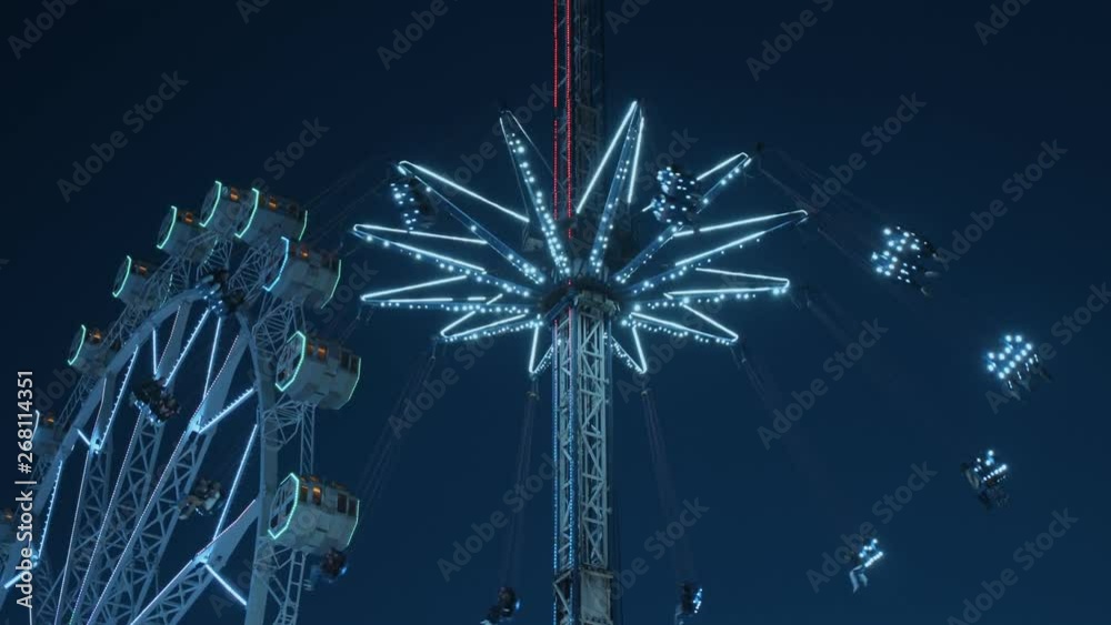 Ferris wheel and drop tower carousel spin and light up with led lights ...