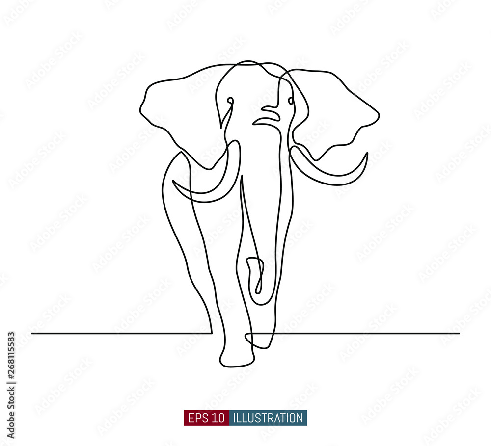 Continuous line drawing of elephant. Template for your design works ...