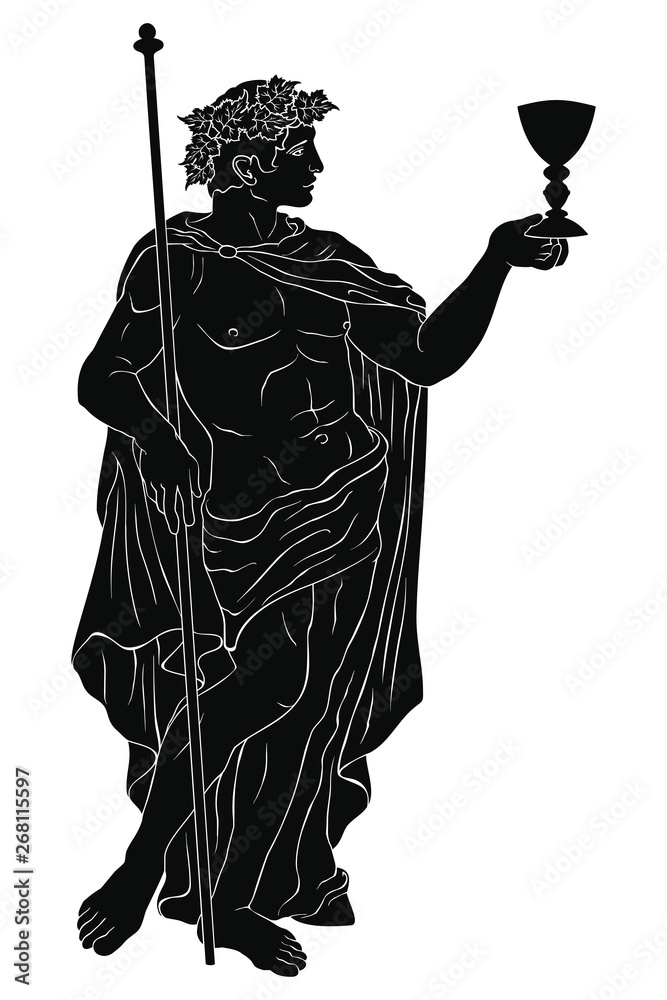 The ancient Greek god Dionysus with a glass and a rod. Vector image ...