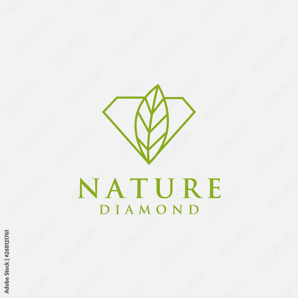 Nature diamond logo icon, diamond with leaf logo icon vector template ...