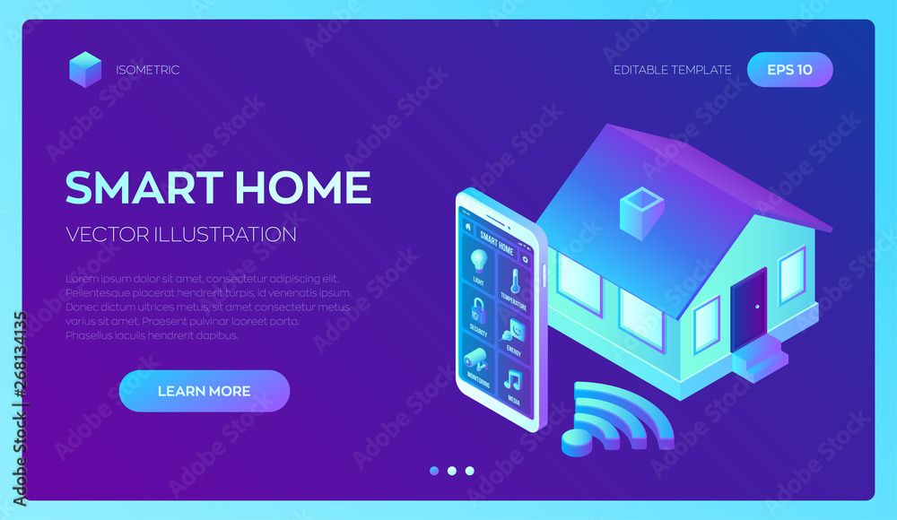 Smart home system concept. 3D isometric remote house control system ...