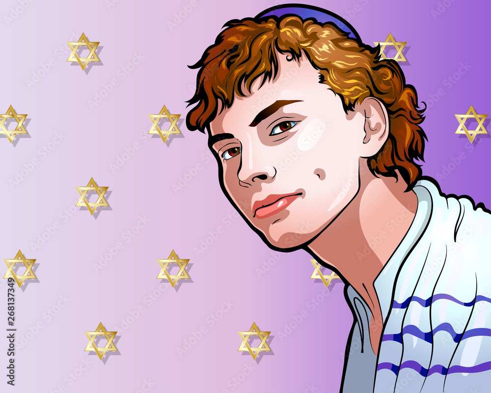 Vector illustration - a portrait of a beautiful Jewish youth Stock ...