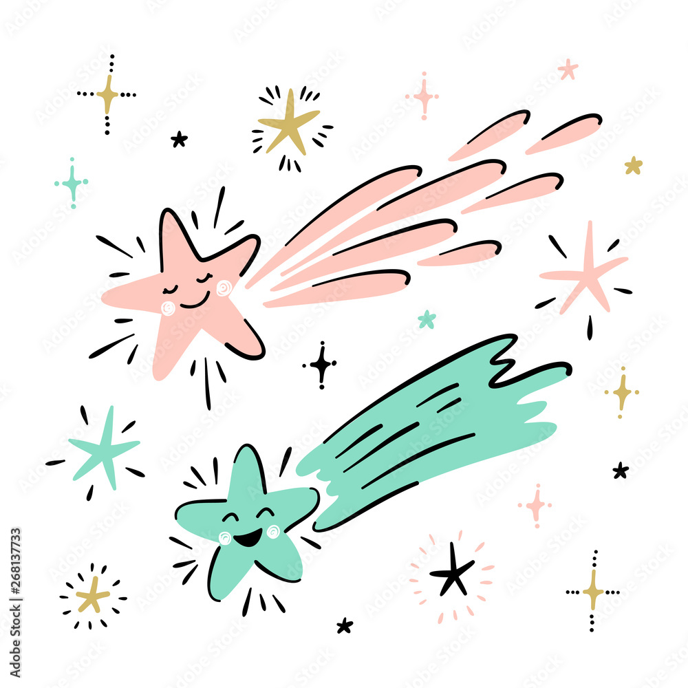 T-shirt Print Design for Kids with Little Cute Falling Star. Cartoon ...