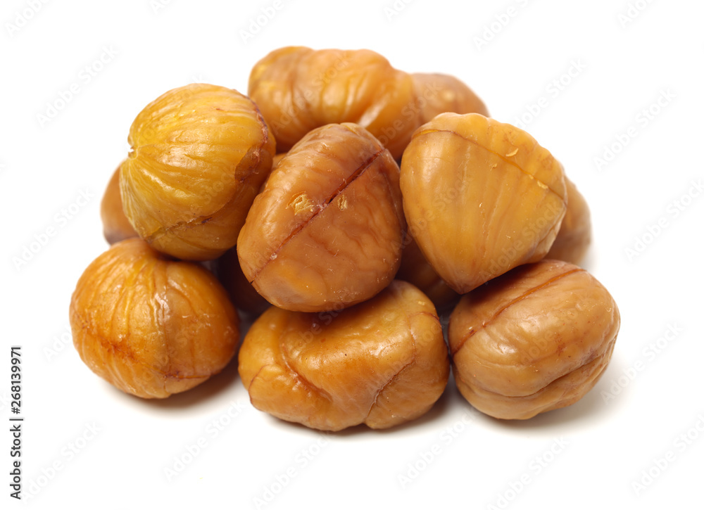 chinese food, peeled roasted chestnut on white background Stock Photo ...