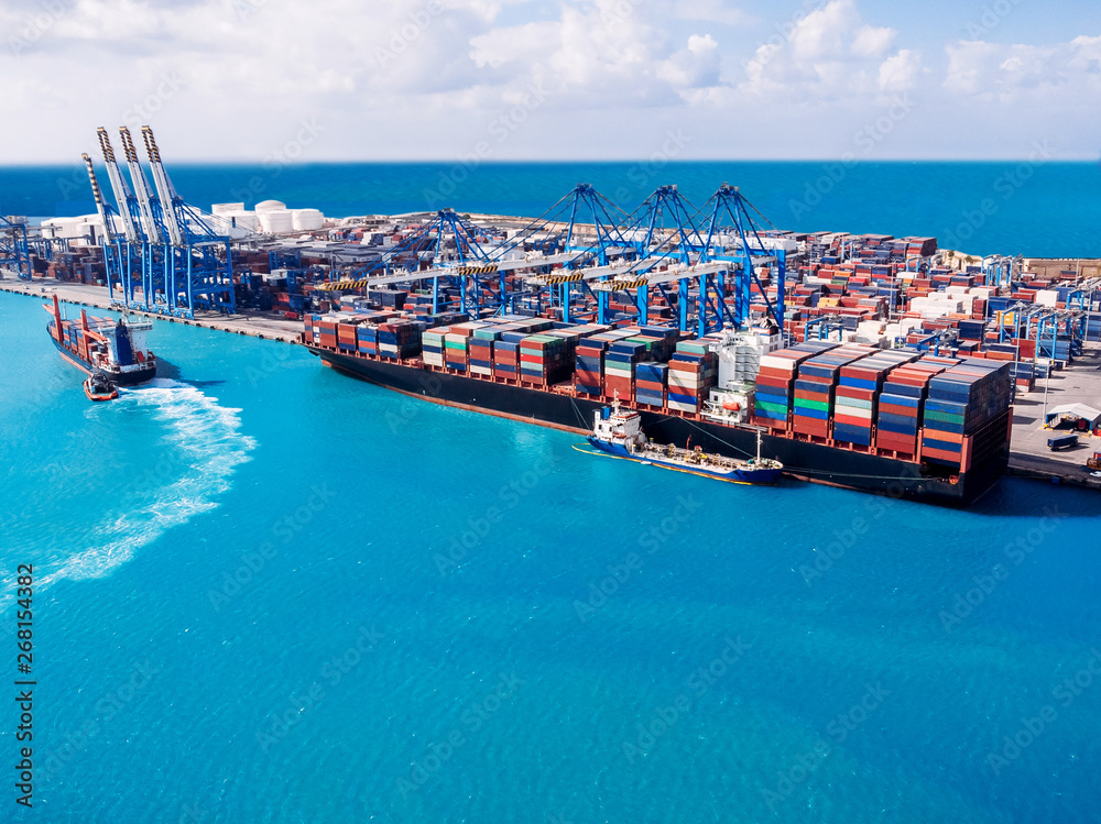 Shipping cargo port to harbor by crane. Container ship business ...