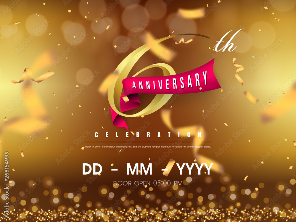 6 years anniversary logo template on gold background. 6th celebrating ...