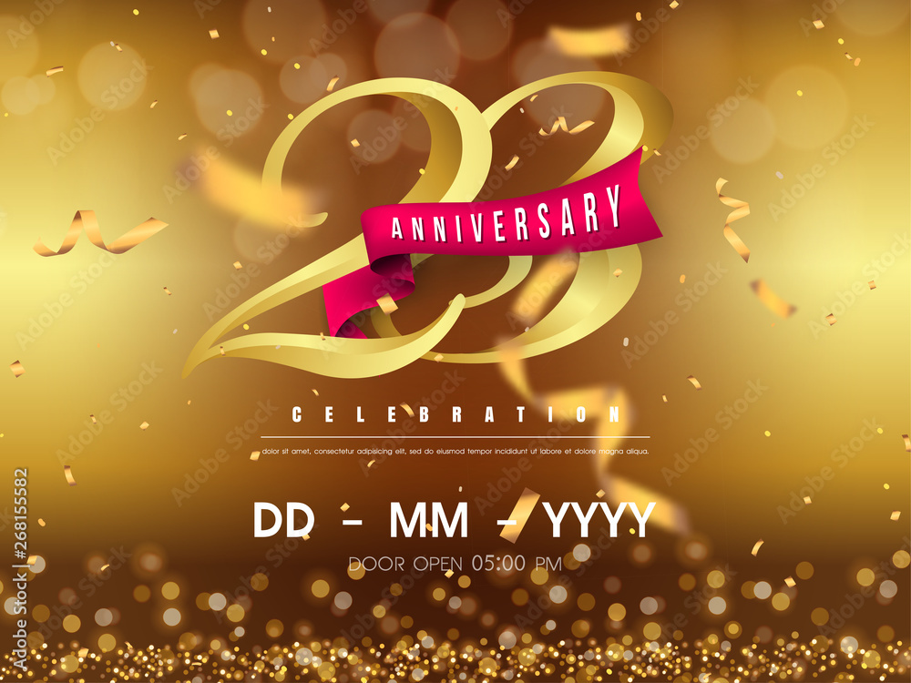 23 years anniversary logo template on gold background. 23rd celebrating ...