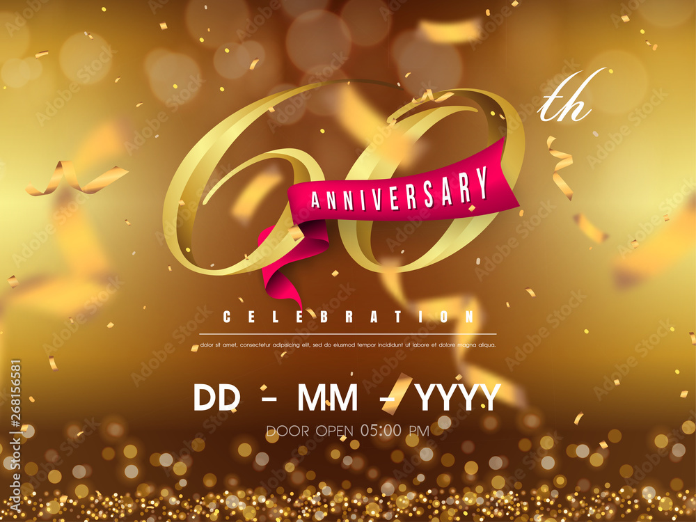 60 years anniversary logo template on gold background. 60th celebrating ...