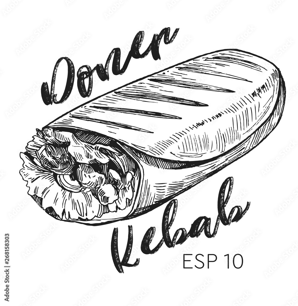 Doner kebab. Hand drawn sketch converted to vector vector de Stock ...