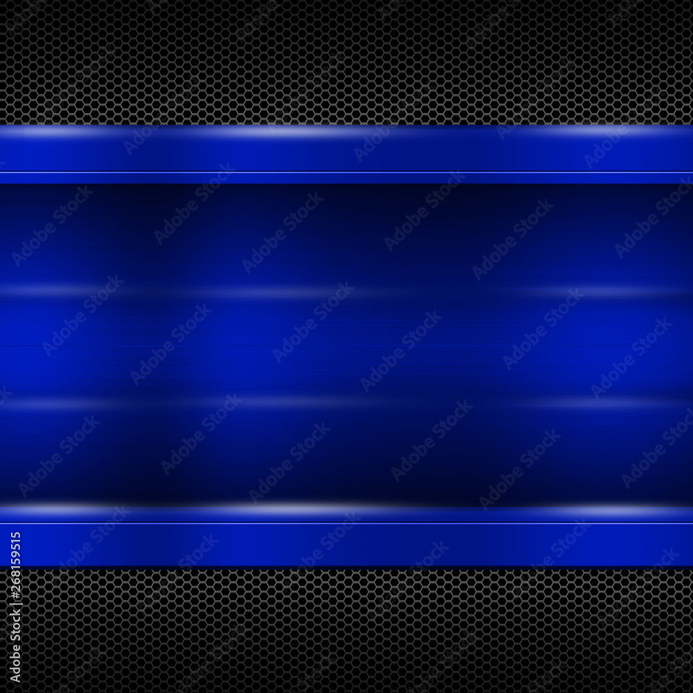 blue metal plate on black metallic mesh for background and texture ...