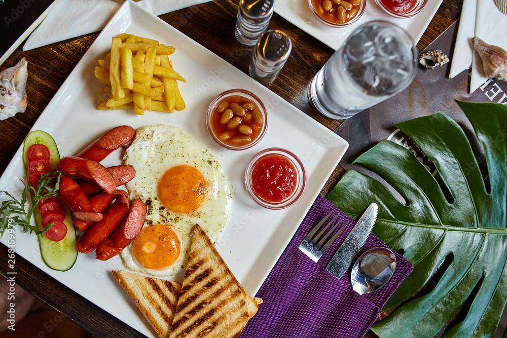 Stockfoto Food photography composition aesthetic. Breakfast meal on a ...
