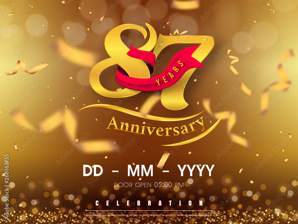 87 years anniversary logo template on gold background. 87th celebrating ...