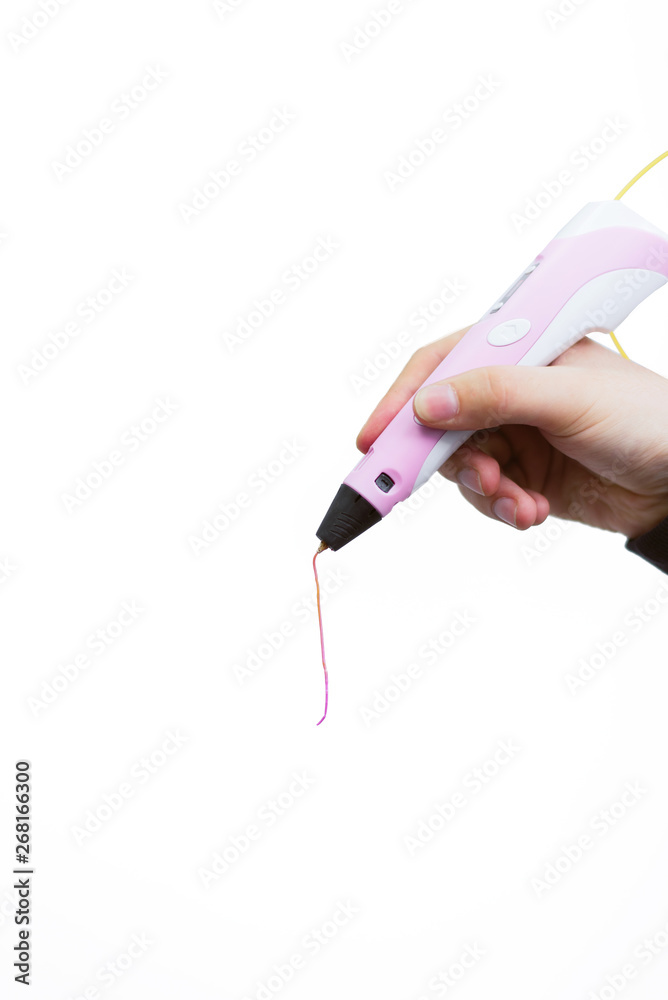 3d handle (pen) in man's hand on white background. 3d paintings and ...
