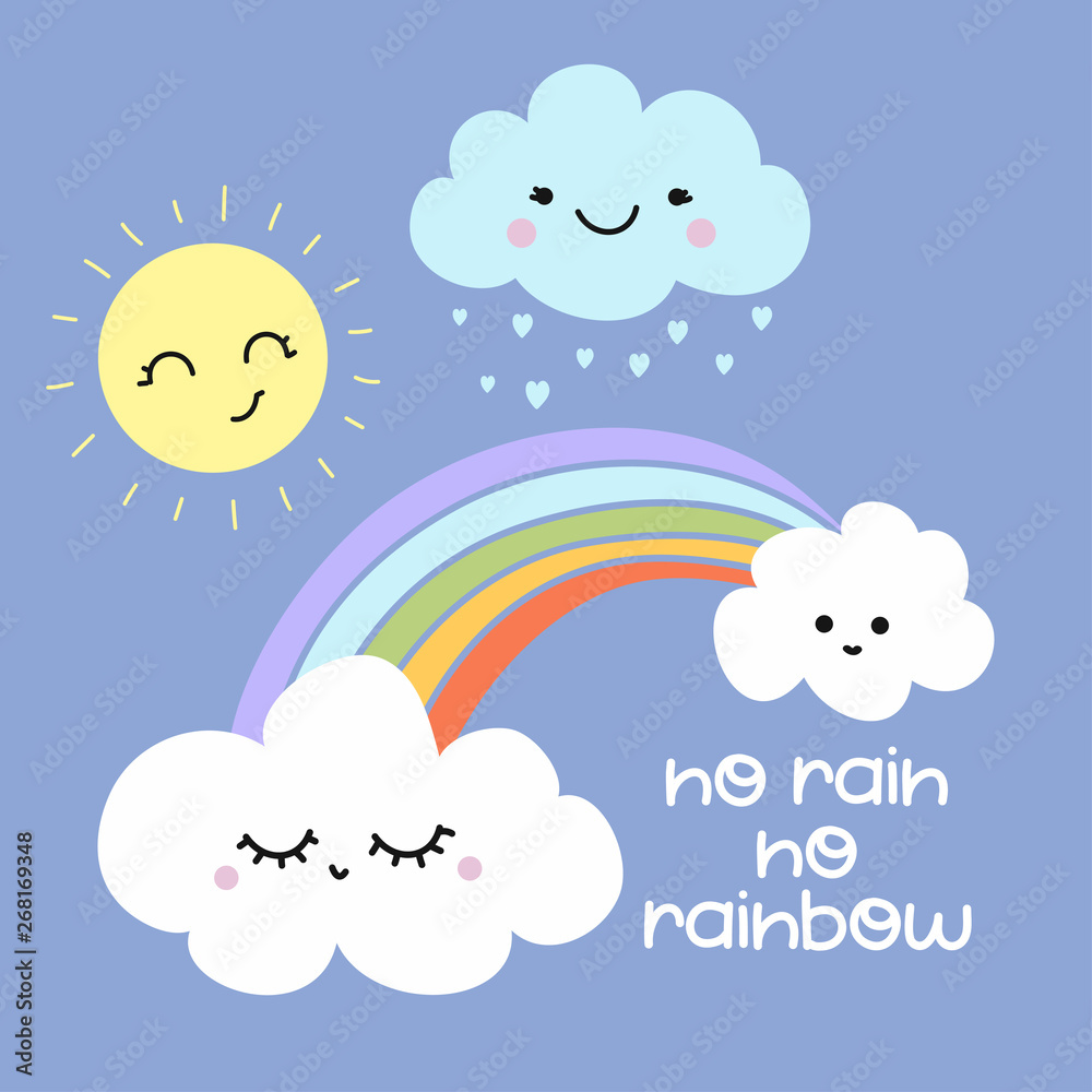 No rain no rainbow - cute rainbow decoration. Little rainbow and clouds ...