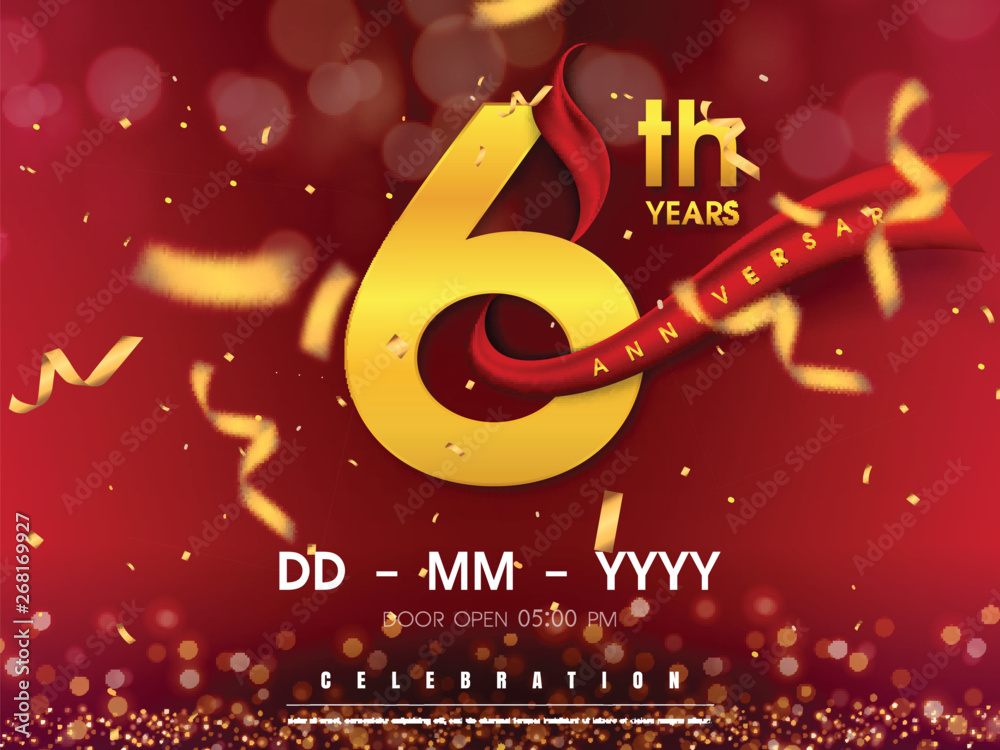 6 years anniversary logo template on gold background. 6th celebrating ...