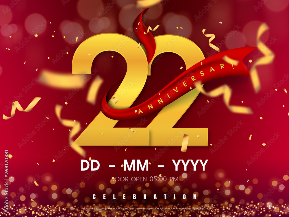 22 years anniversary logo template on gold background. 22nd celebrating ...
