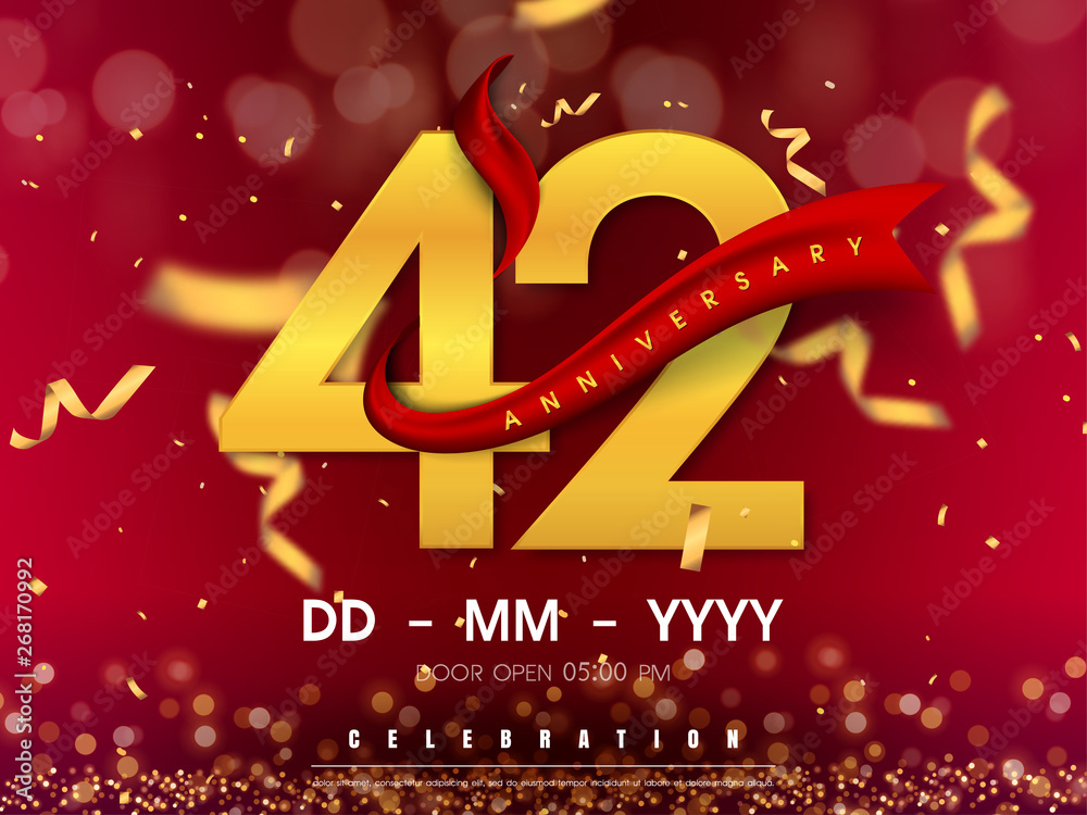 42 years anniversary logo template on gold background. 42nd celebrating ...