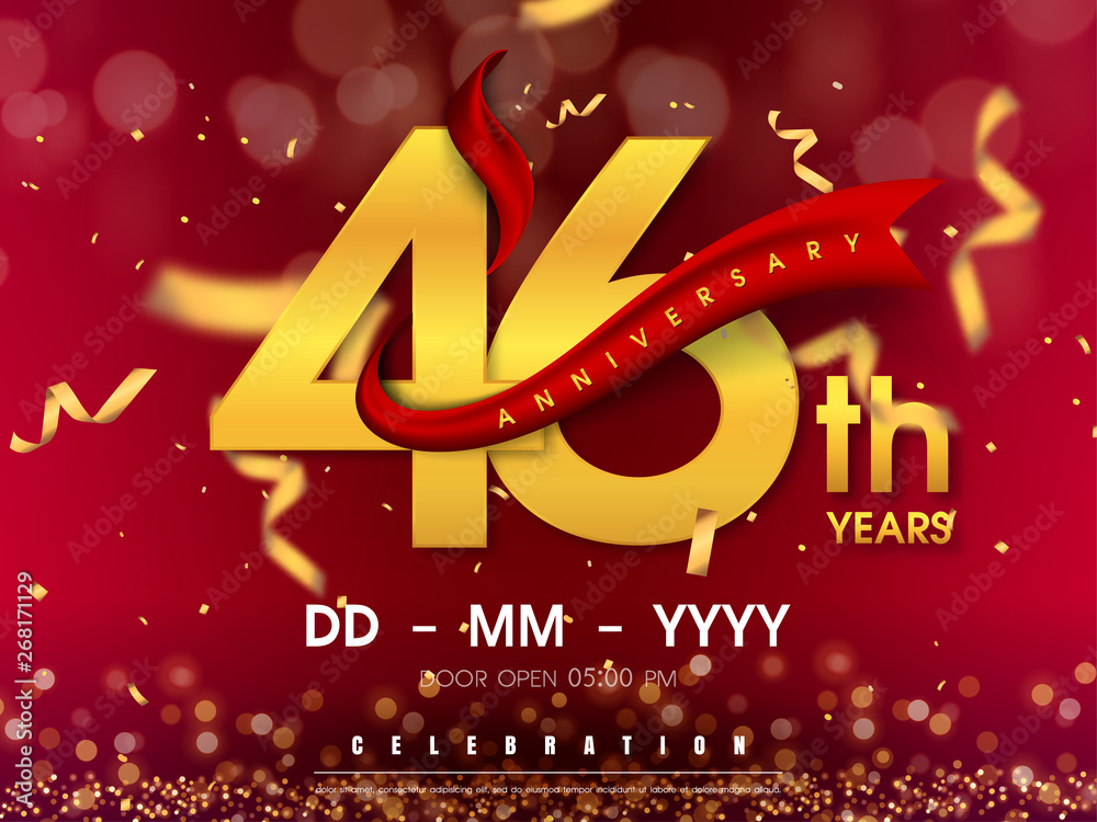 46 years anniversary logo template on gold background. 46th celebrating ...