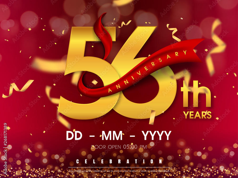 56 years anniversary logo template on gold background. 56th celebrating ...