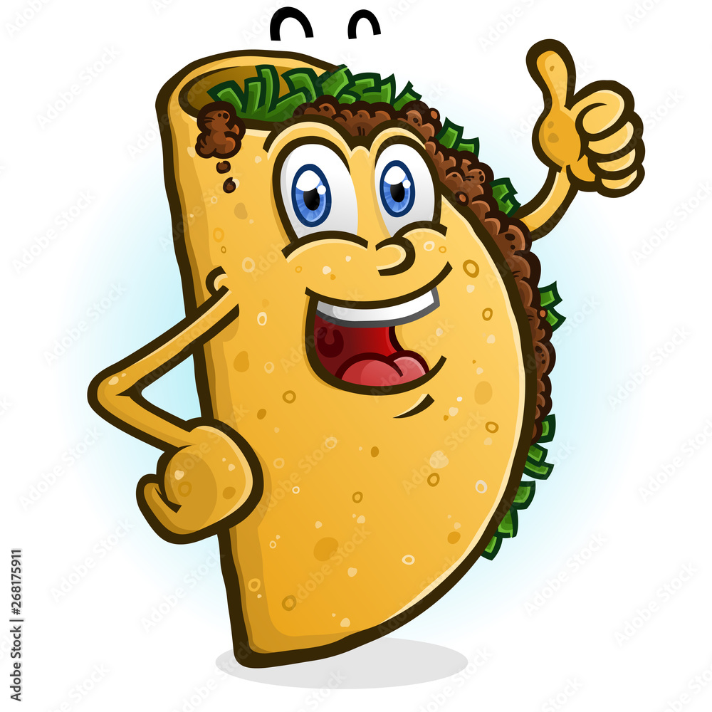 A happy smiling Taco cartoon character giving an enthusiastic thumbs up ...