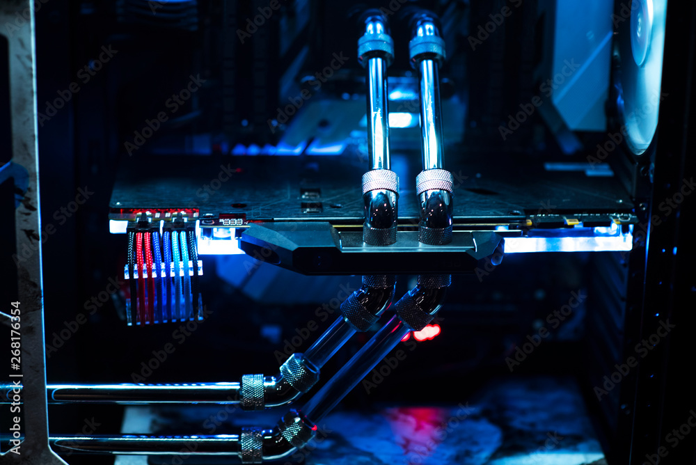 Inside a high performance computer. Computer circuit board and CPU ...