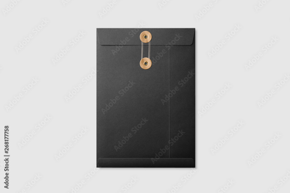 Black paper A4/C4 size String and Brown Washer Envelope Mockup on light ...