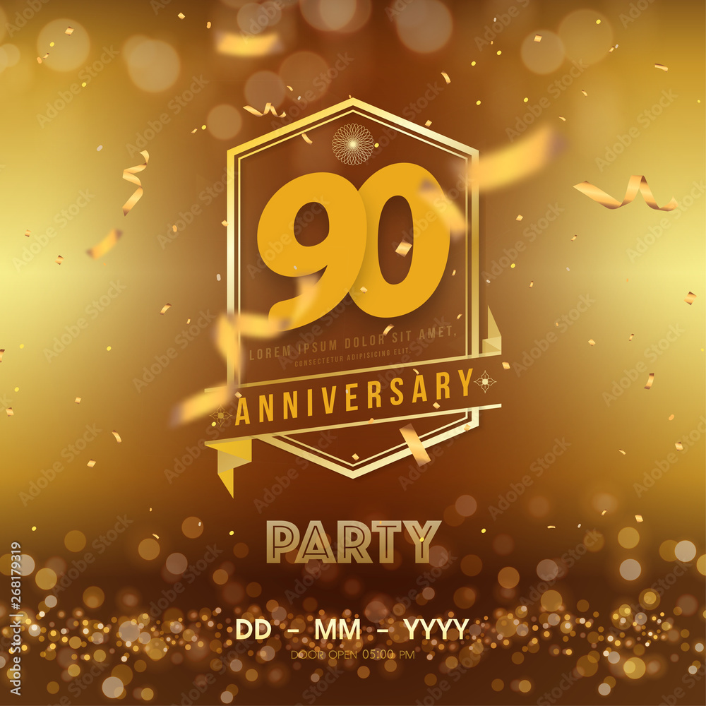 90 years anniversary logo template on gold background. 90th celebrating ...