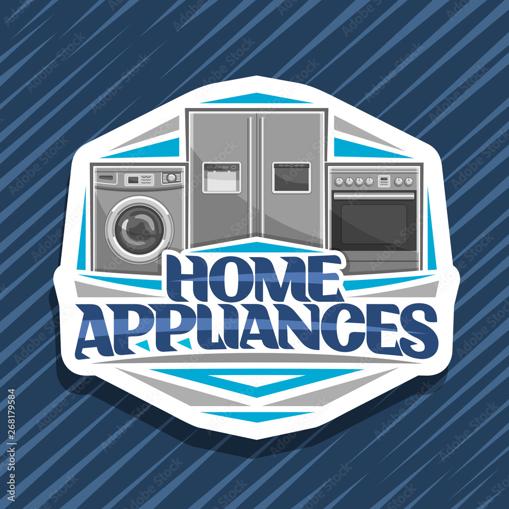 Vector logo for Home Appliances, cut paper sign with illustration of ...