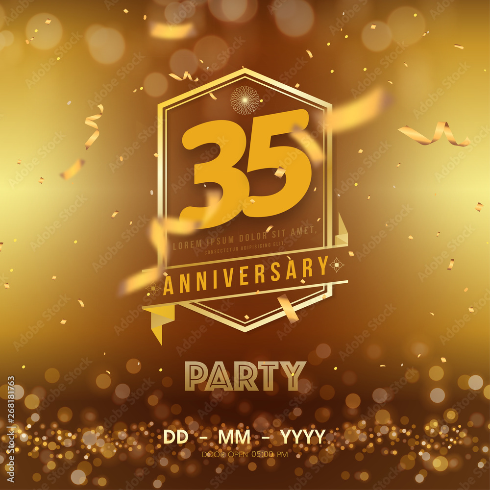 35 years anniversary logo template on gold background. 35th celebrating ...