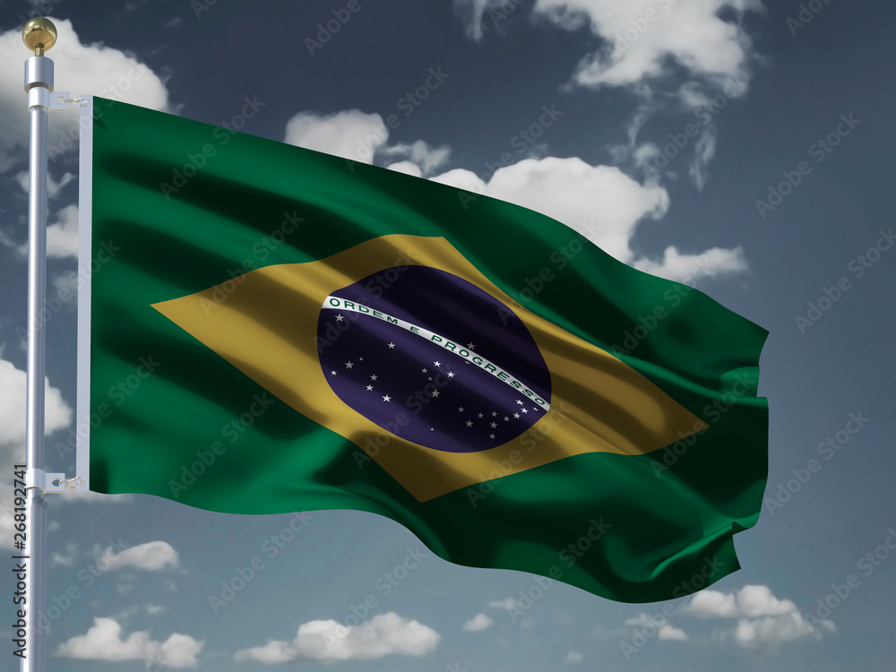Brazil flag Silk waving flag with emblem rhombus blue circle Order and ...