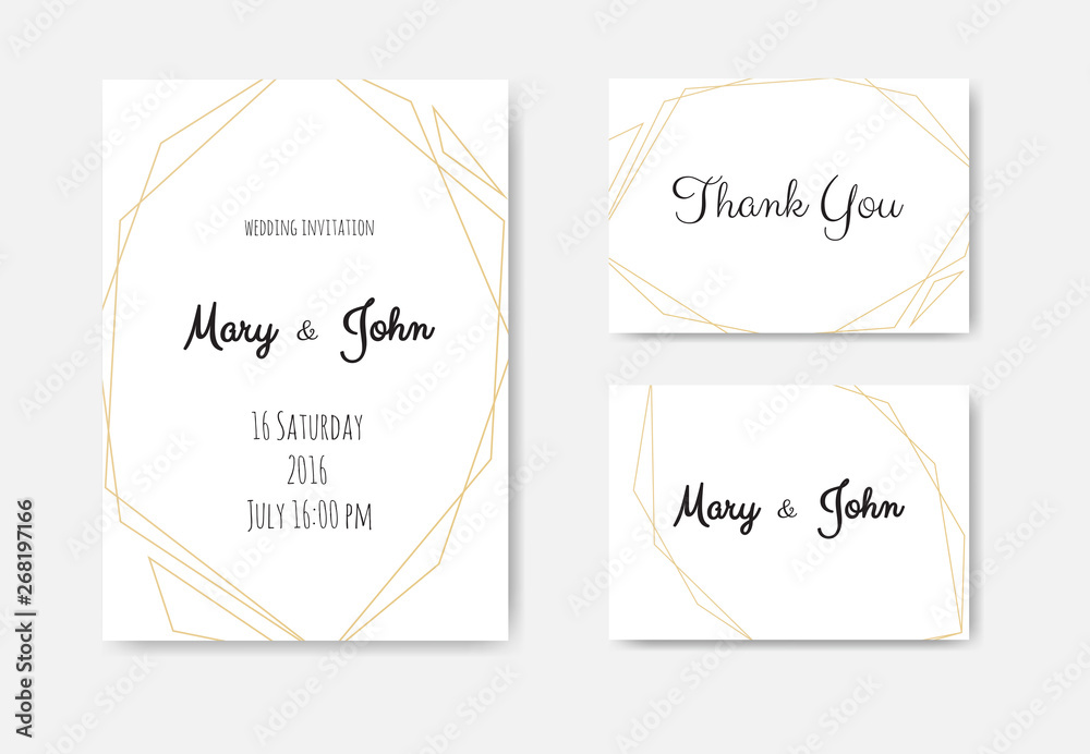 Wedding Invitation, invite card design with Geometrical art lines, gold ...