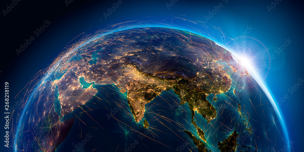 Detailed air routes on Earth. 3D rendering Stock Illustration | Adobe Stock